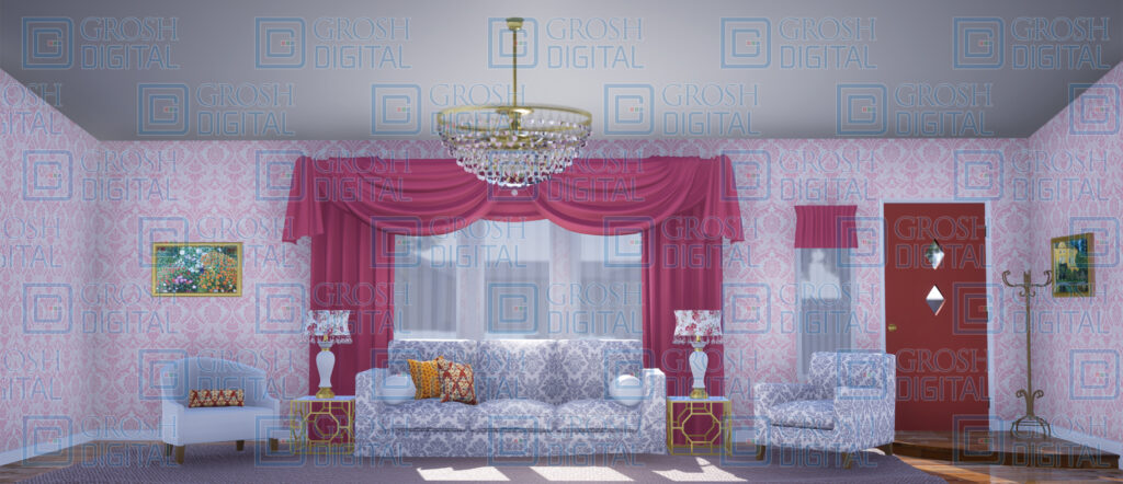 Pink Living Room | Matilda theatrical Backdrop | Grosh Digital Projection